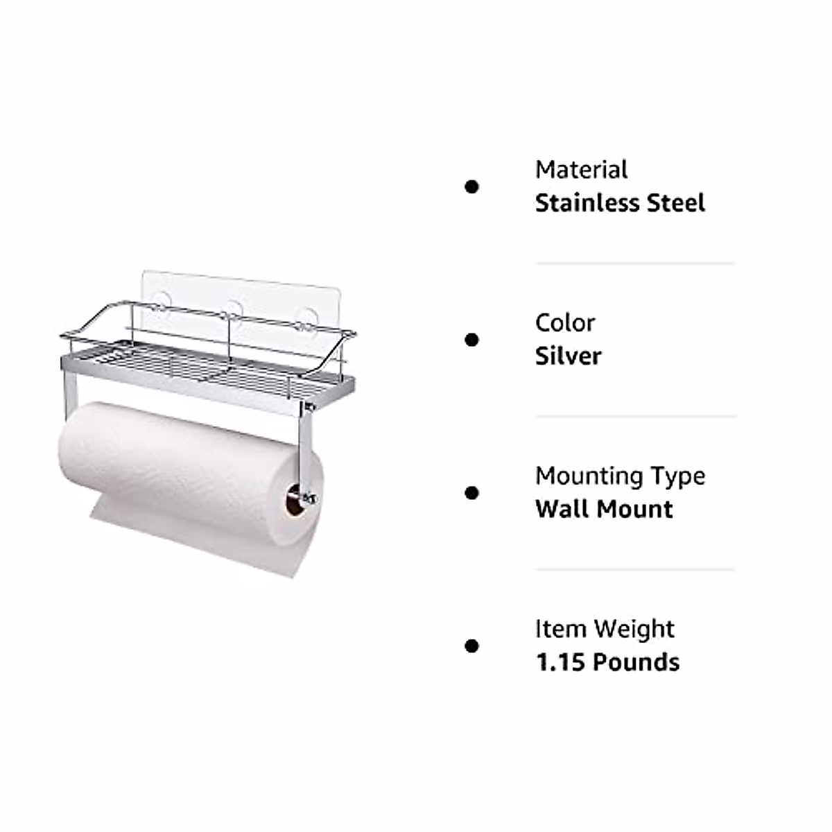 Carry360 Adhesive Paper Towel Holder Shelf,Wall Mounted Paper Towel Roll Rack Basket for Kitchen,Shower Bathroom & Balcony,Rustproof,No Drilling,SUS 304 Stainless Steel