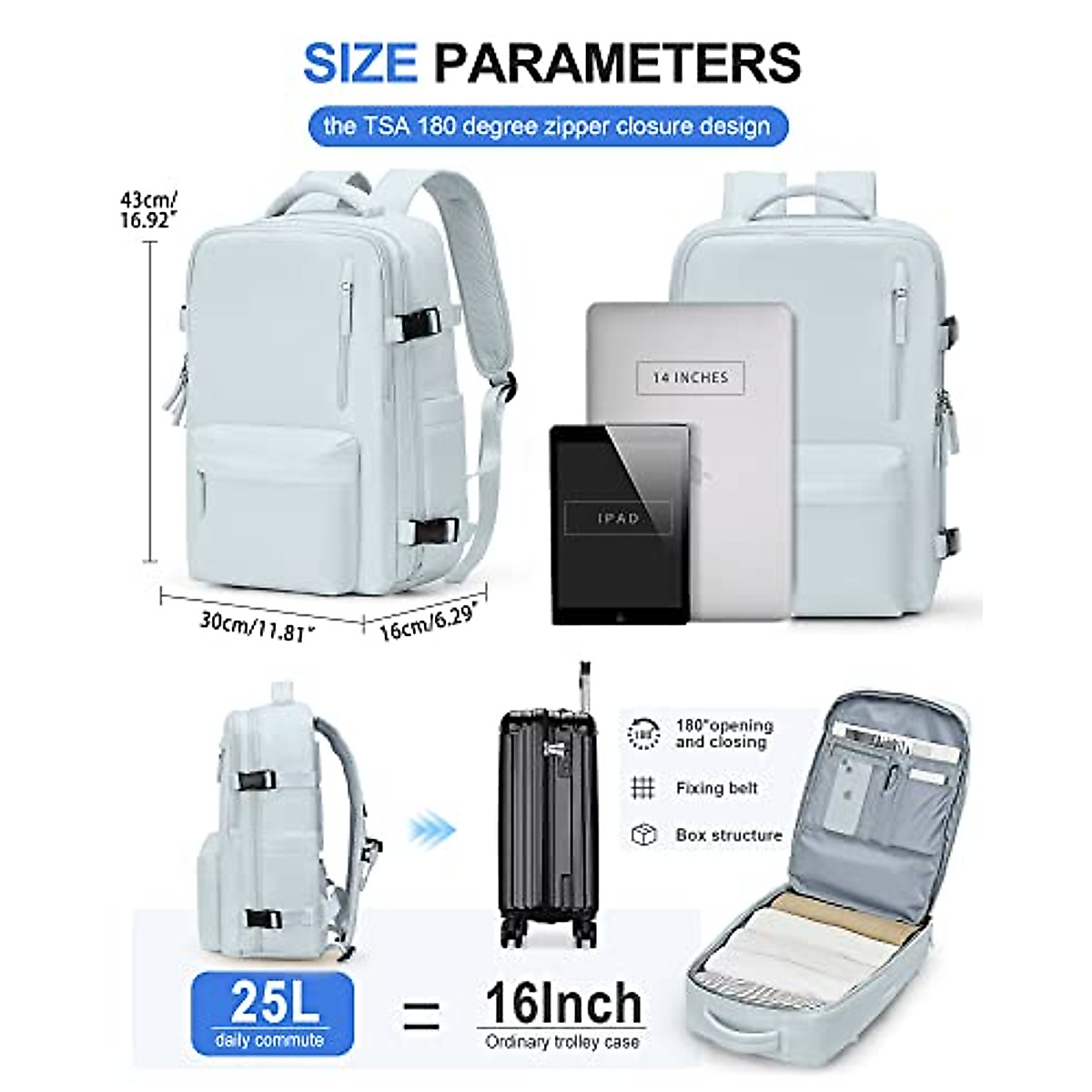 Carry on Travel Laptop Backpack for Women Men, Flight Approved,Backpack for Women, Travel Bag Hiking Outdoor Sports Rucksack Casual Daypack Backpack, Blue Simple