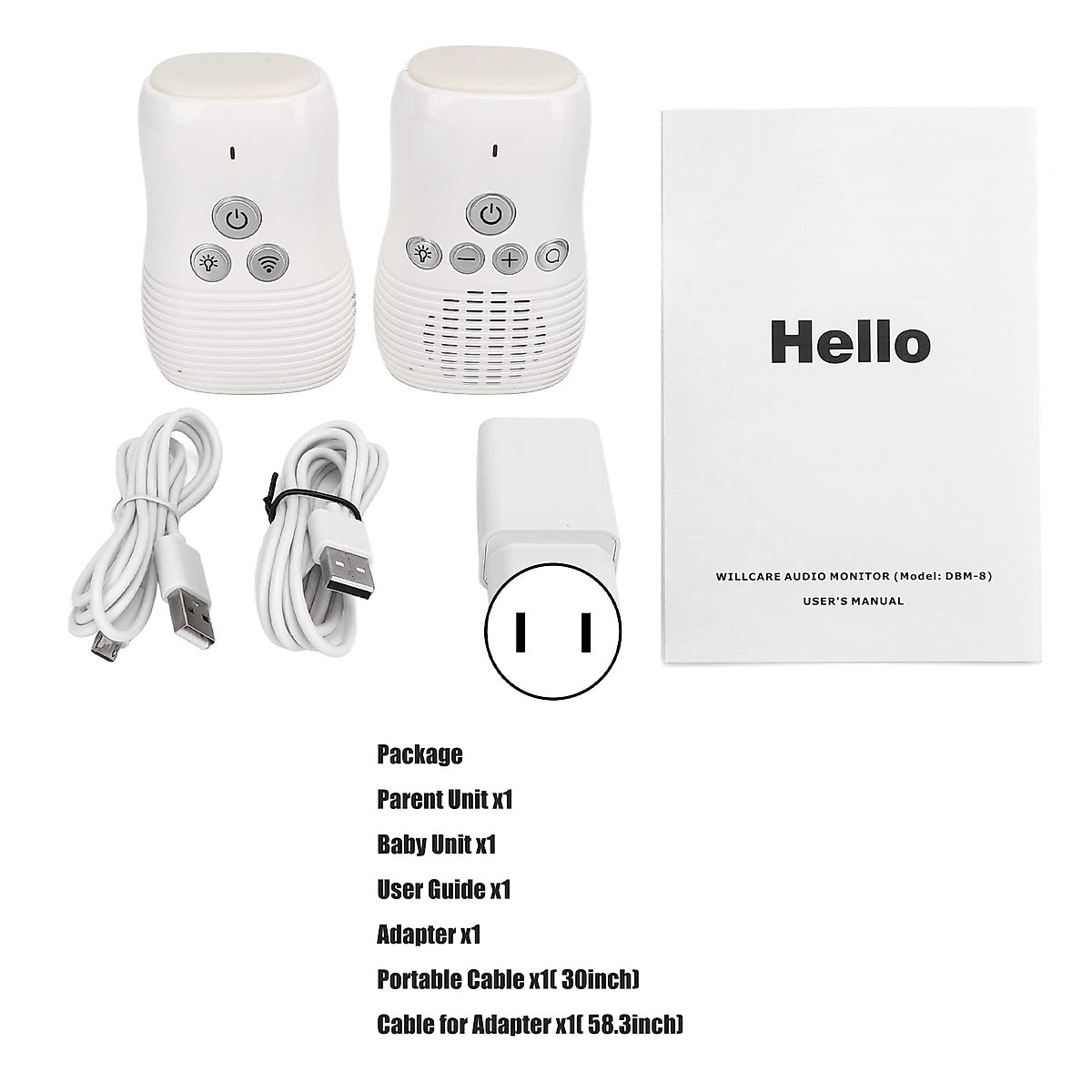 Audio Baby Monitor, 2.4GHz Wireless Audio Baby Monitor, Two Way Intercom Baby Care Monitor with Night Light 100‑240V (US Plug)