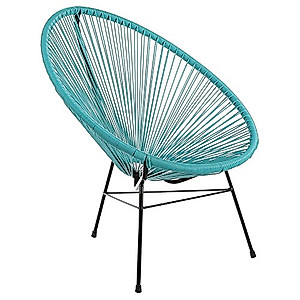 Design Tree Home Acapulco Indoor/Outdoor Lounge Chair, Blue Weave on Black Frame