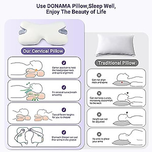 DONAMA Cervical Neck Pillow,Ergonomic Contour Orthopedic Pillow for Neck and Shoulder with Soft Cooling Pillowcase,Memory Foam Support Sleeping Pillow for Side,Back,Stomach Sleeper