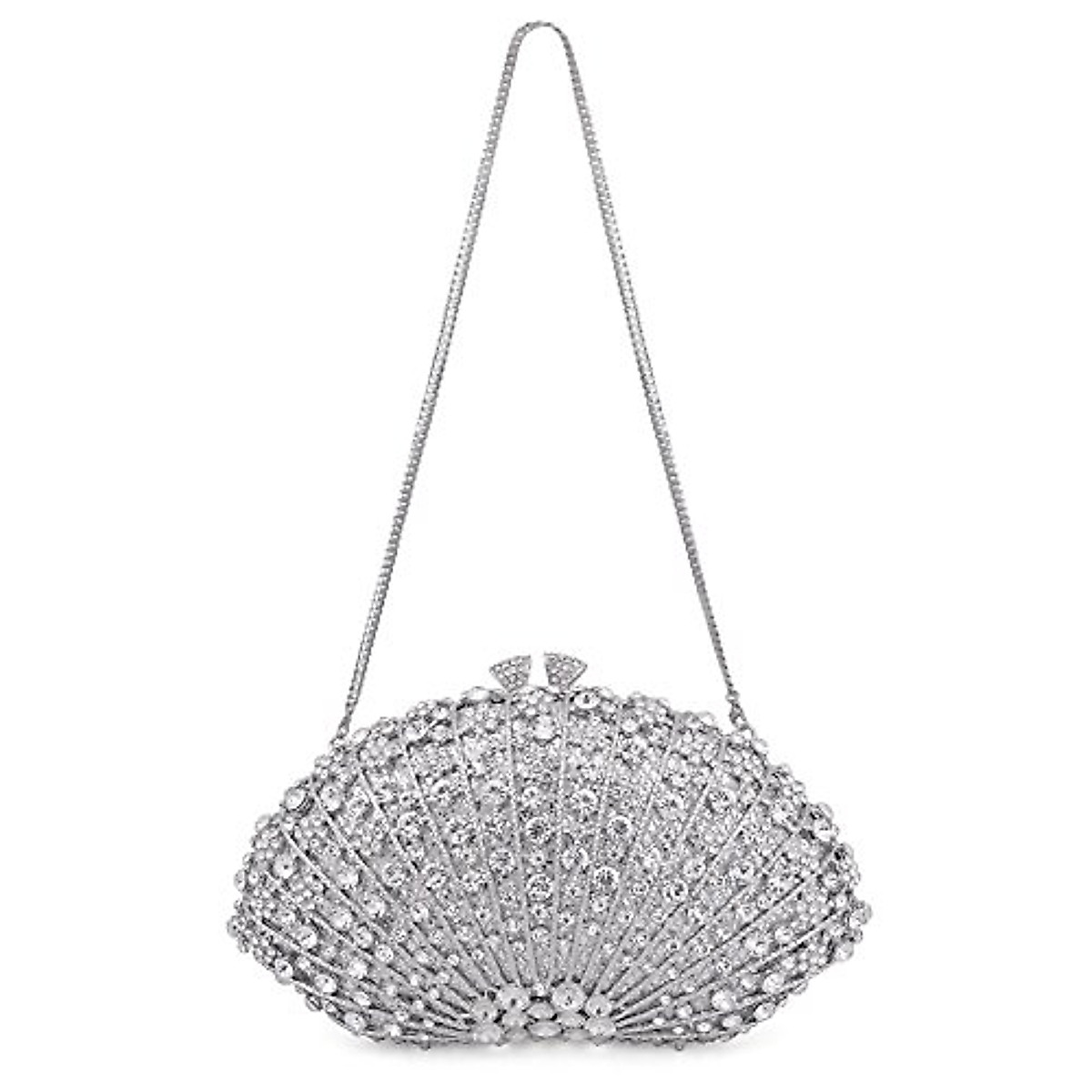 Mossmon Crystal Clutch Women Luxury Rhinestone Evening Bag (Silver)