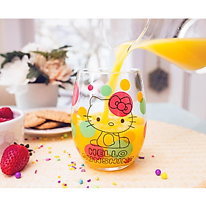 Silver Buffalo Sanrio Hello Kitty Loves Ice Cream Teardrop Stemless Wine Glass | Tumbler Cup For Mimosas, Cocktails | Holds 20 Ounces