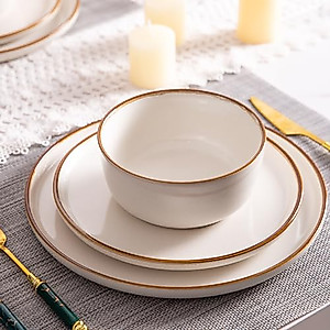 GBHOME Ceramic Dinnerware Sets for 4, 12 Pieces Stoneware Plates and Bowls Sets, Chip and Scratch Resistant Dishes, Dishwasher & Microwave Safe, Reactive Glaze-White