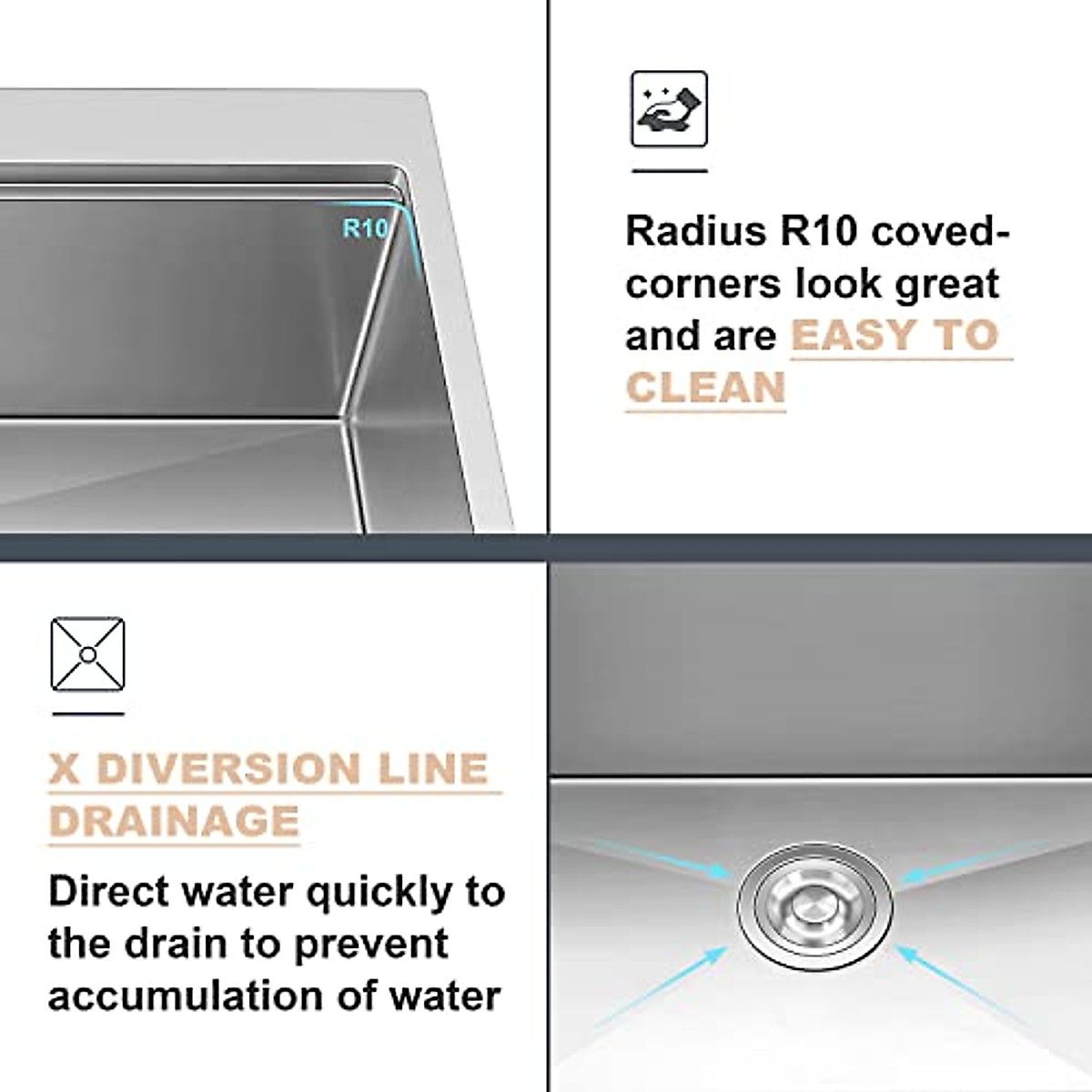 Herogo 33"X22" Workstation Kitchen Sink, 10 Deep Drop In Stainless Steel Topmount Single Bowl 2-Hole R10 Tight Radius Large Kitchen Sinks with Kit of 5 Accessories