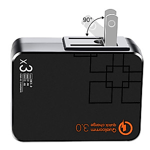 Fast Charge 3.0 USB Wall Charger (3A Max.) with Dual 5V/2.4A USB Ports (Total 4A), Portable 38W QC3.0 USB Charger Power Adapter with Foldable Plug for iPhone XS/Max/XR/X/8/7/6s/Plus, iPad Pro-Black.