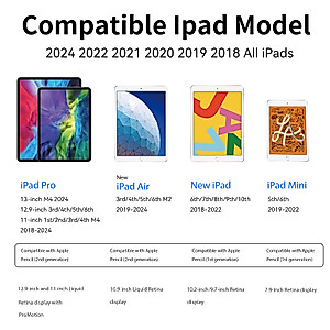 Stylus Pen for Apple iPad 13/12.9/11-inch, iPad Air M2 2024 for 13/11-inch, iPad Pro Pencil 3/4/5/6th Generation, iPad 10th-6th Gen, Compatible (2018-2024) with Fast Charging & Palm Rejection