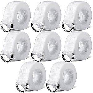 Seematn Web Football Belt 52 Inches Long Belt D Ring Belts for Men Women Youth Boys Kids Girls Football Flag (White,8 Pcs)