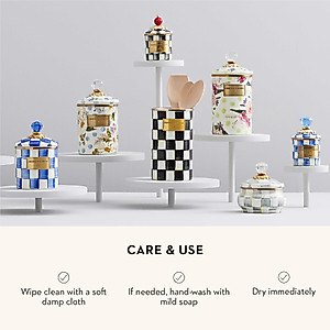 MACKENZIE-CHILDS Royal Check Enamel Canister, Blue-and-White Kitchen Storage Container with Lid, Demi