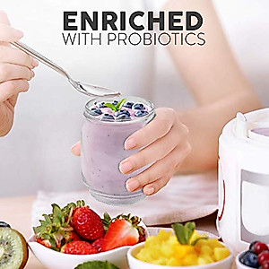 Euro Cuisine Yogurt Maker - YMX650 Automatic Digital Yogurt Maker Machine with Set Temperature - Includes 7-6 oz. Reusable Glass Jars and 7 Rotary Date Setting Lids for Instant Storage