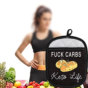 LEVLO Funny Diet Keto Life Oven Mitt with Hot Pads Diet Graphic Gift Fu*k Carbs Keto Life Pot Holder for Friend Family (Carbs Keto Life)