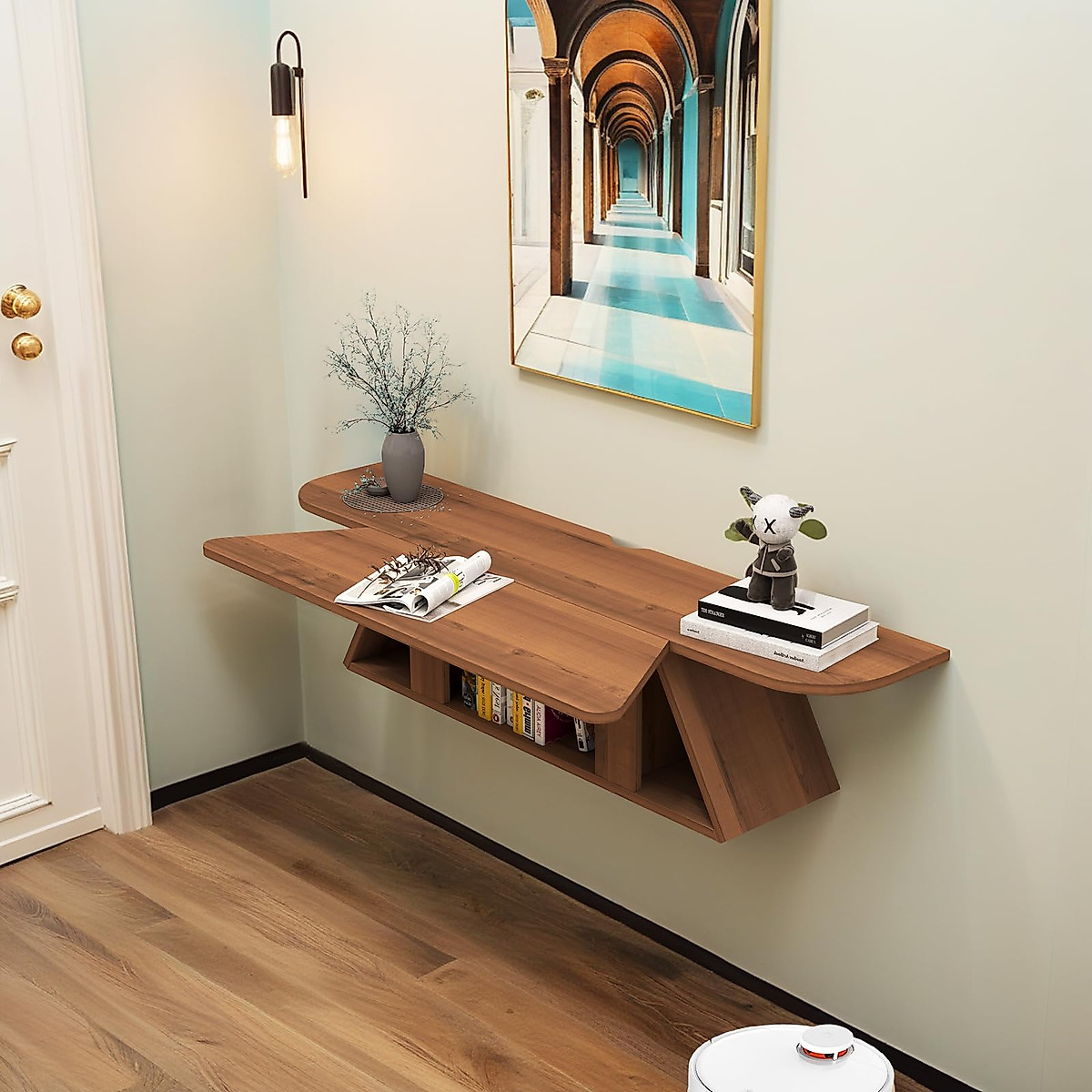 Pmnianhua Floating Console Table,47'' Wall Mounted Entryway Table,Floating Console Shelf for Entryway Hallway,Foyer,Under TV(Walnut)