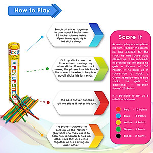 Point Games Pick Up Sticks Game: 30 Brightly Colored Plastic Pick up Sticks in Storage Can, for All Ages!
