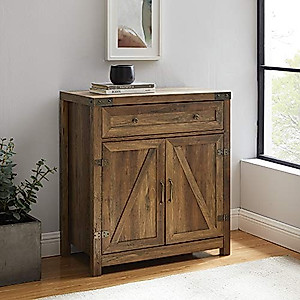 Farmhouse Double Barn Door Accent Cabinet with 1 Drawer - Rustic Oak