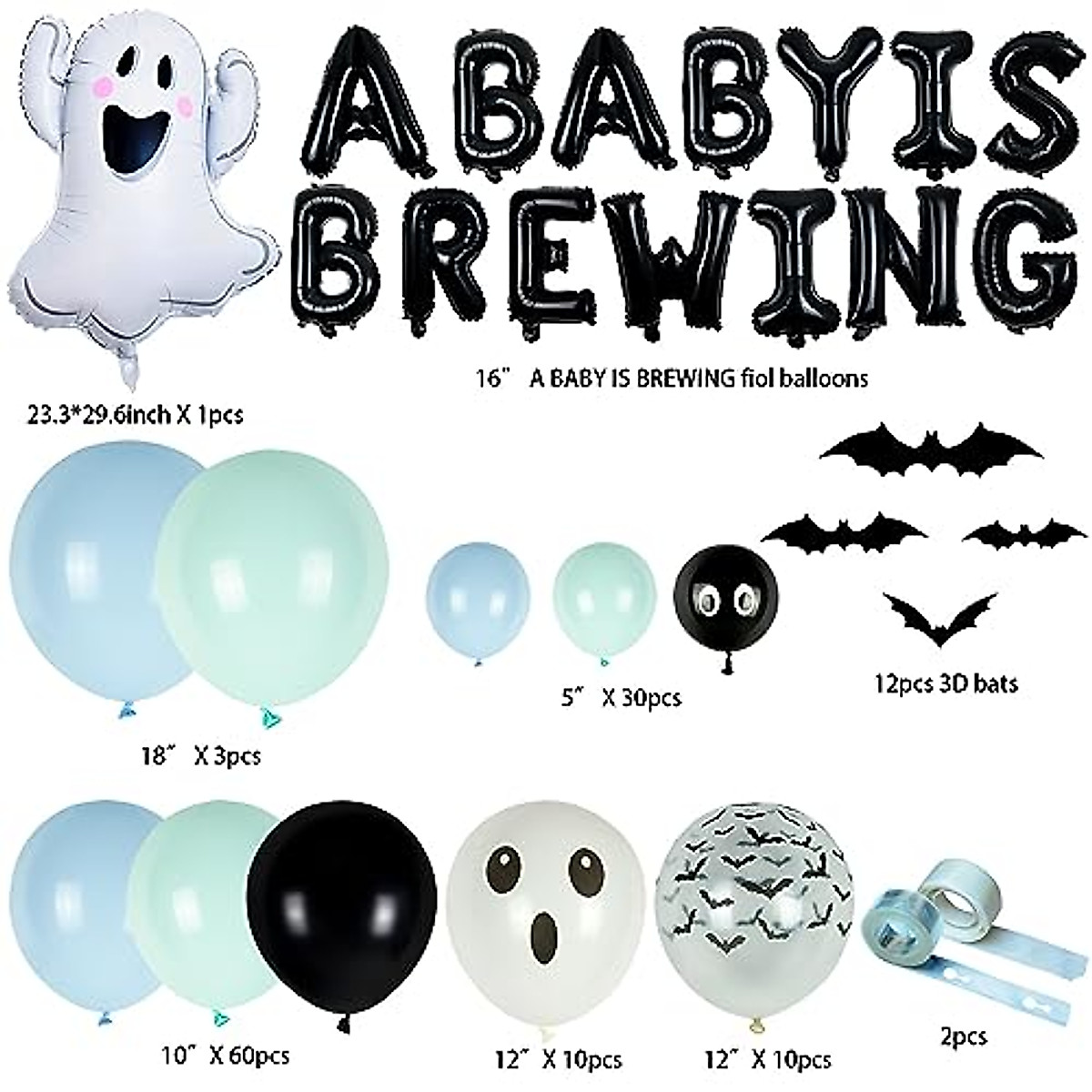 Halloween Balloon Arch Garland Kit, A Baby is Brewing Blue Balloon Arch with 3D Wall Stickers for Halloween Baby Shower Decorations for Boy Halloween Gender Reveal Party Supplies