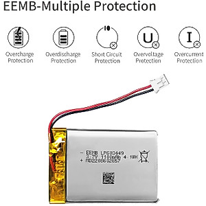 EEMB 4PACK Lithium Polymer Battery 3.7V 1100mAh 603449 Lipo Rechargeable Battery Pack with Wire JST Connector for Speaker and Wireless Device- Confirm Device & Connector Polarity Before Purchase
