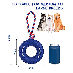 SCHITEC Dog Chew Toy with Rubber Tire & Tug of War Rope for Medium Large Dogs Aggressive Chewers, Interactive Fetch Play Treat Dispenser Pull Toys