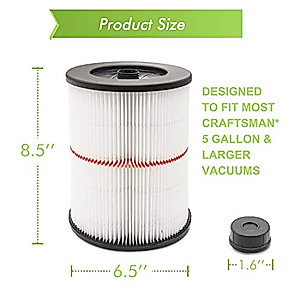 2 Pack Cartridge Filter for Craftsman 17816 9-17816 Wet/Dry Air Filter Replacement Part fit 5/6/8/12/16/32 Gallon & Larger Vacuum Cleaner