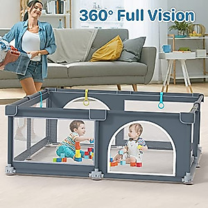 Foldable Playpen, Extra Large Baby Playpen (71×71 inch), Playpen for Babies and Toddlers with Zipper Gates, Adjustable Shape & Portable Baby Fence, Anti-Fall Baby Play Yards (Grey)