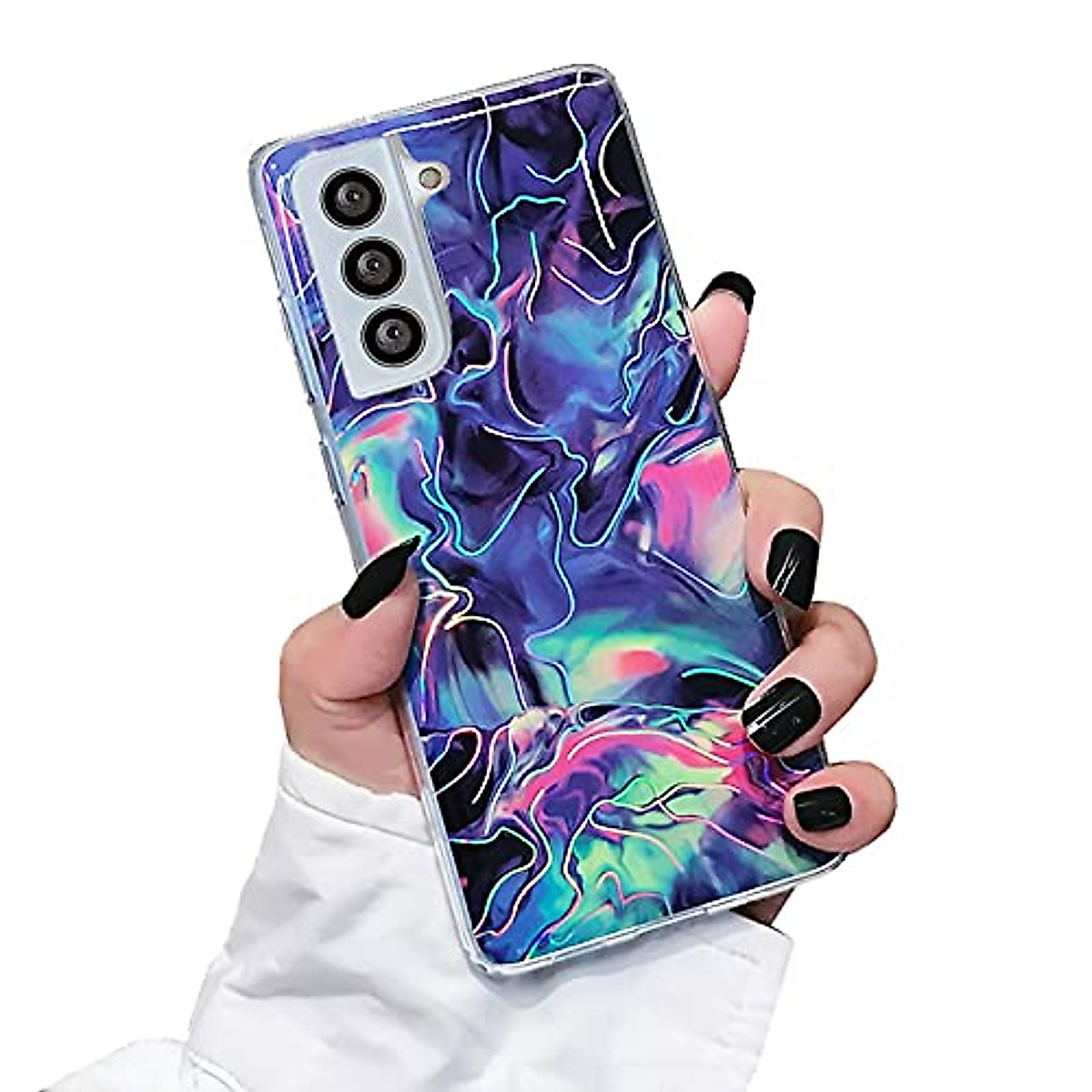 Sunswim for Galaxy S21 Plus Case Protective Cover Marble Phone Case for Women Girls Sparkle Slim Fit Shockproof Soft Silicone Rubber TPU Bumper Case for Samsung Galaxy S21 Plus 5G Case 6.7" 2021-Blue