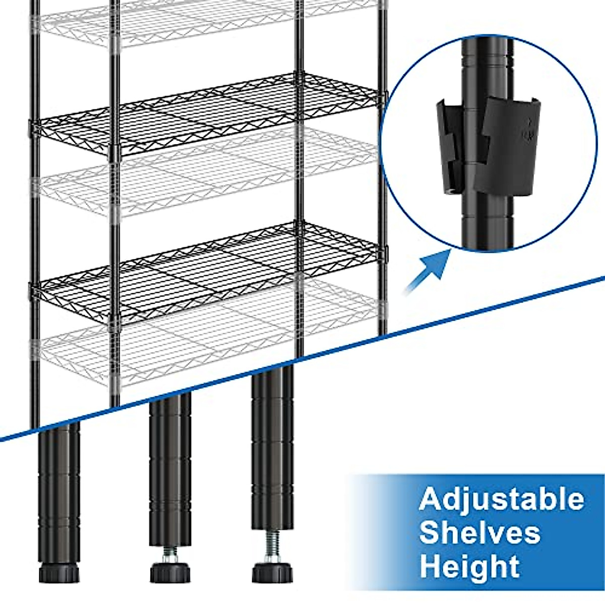 SZQINJI 3-Shelf Storage Wire Shelves Heavy Duty 3 Tiers Standing Shelving Units Adjustable Metal Organizer Wire Rack, Black