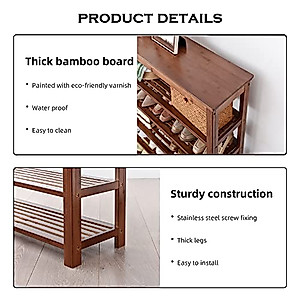 PETKABOO Shoe Rack 5 Tier Entryway Bamboo Shelf Organizer Storage with Large Table Surface for Entryway Living Room Closet Tall Bamboo Shoe Rack (24" L,Brown)