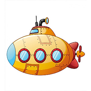 Ambesonne Yellow Submarine Duvet Cover Sets, Sea Theme Design in Cartoon Style Illustration of a Submarine Print, Bedding Set with 2 Duvet Covers & 4 Pillowcases, 2 Pack King Size, Orange and Yellow