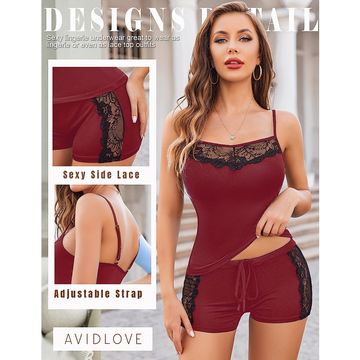 Avidlove Women Sleepwear Lace Pajamas Set Shorts Nightwear Camisole Short Sets