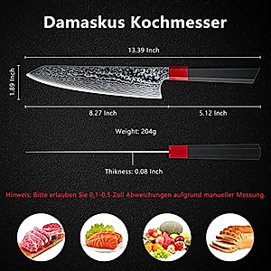 Ompusos 8.5” Chef Knife, Kitchen Knives Ultra Sharp, VG-10 Stainless Steel with Ergonomic G10 Octagonal Handle, Japanese Pro Chefs Knife Kitchen Knives with Gift Box & knife sheath