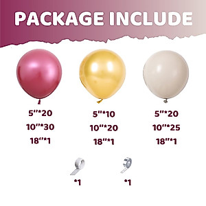 130PCS Metallic Magenta Hot Pink Balloon Garland Arch Kit, Chrome Fuchsia Gold Sand White Balloons for Bachelorette Wedding Anniversary Baby Shower Birthday Party Decoration Supplies