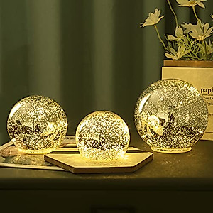 Lighted Mercury Glass Ball Table Lamp, Silver Cordless Glass Orb Christmas Decor Ball Led Light Globe, Modern Light Up Battery Operated Sphere Glass Night Light for Home Bedroom Indoor Decor, Large