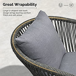 PURPLE LEAF 9 Pieces Patio Dining Sets All-Weather Wicker Outdoor Patio Furniture with Table All Aluminum Frame for Lawn Garden Backyard Deck Outdoor Dining Sets with Cushions and Pillows, Grey