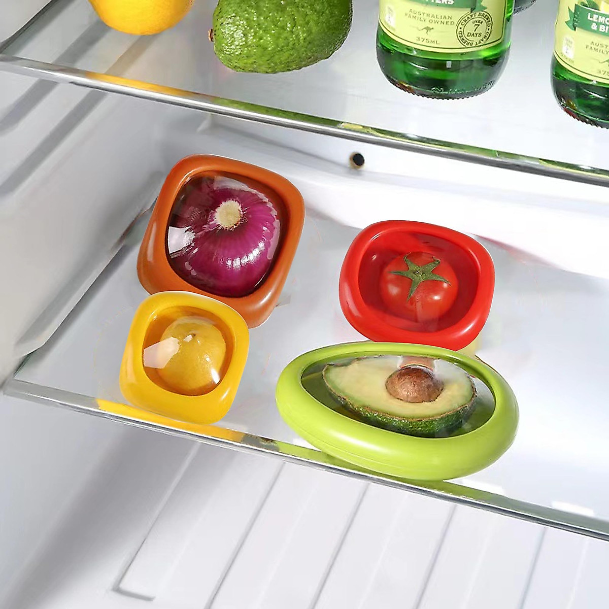 4Pcs Avocado Storage Containers,Flexible Bpa-Free Silicone & Reusable,Refrigerator Fruit And Vegetable Fresh Stretch Storage Pod, Makes Food Stays Fresh Longer,Ideal Avocado Keeper/Saver/Holder