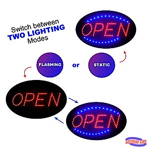 Ultima LED Neon Open Sign for Business: Jumbo Lighted Sign Open with Flashing Mode – Large Indoor Electric Light up Sign for Stores (23 x 14 in) Includes Business Hours and Open & Closed Sign