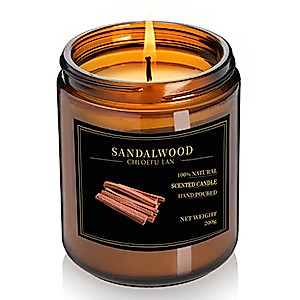 CHLOEFU LAN Sandalwood Scented Candles for Home, Highly Scented, Natural Wax, 45 Hours Long Burning, Aromatherapy Candles in Giftable Box for Home and Office, Cotton Wick, Amber Glass Jar 2 Pack