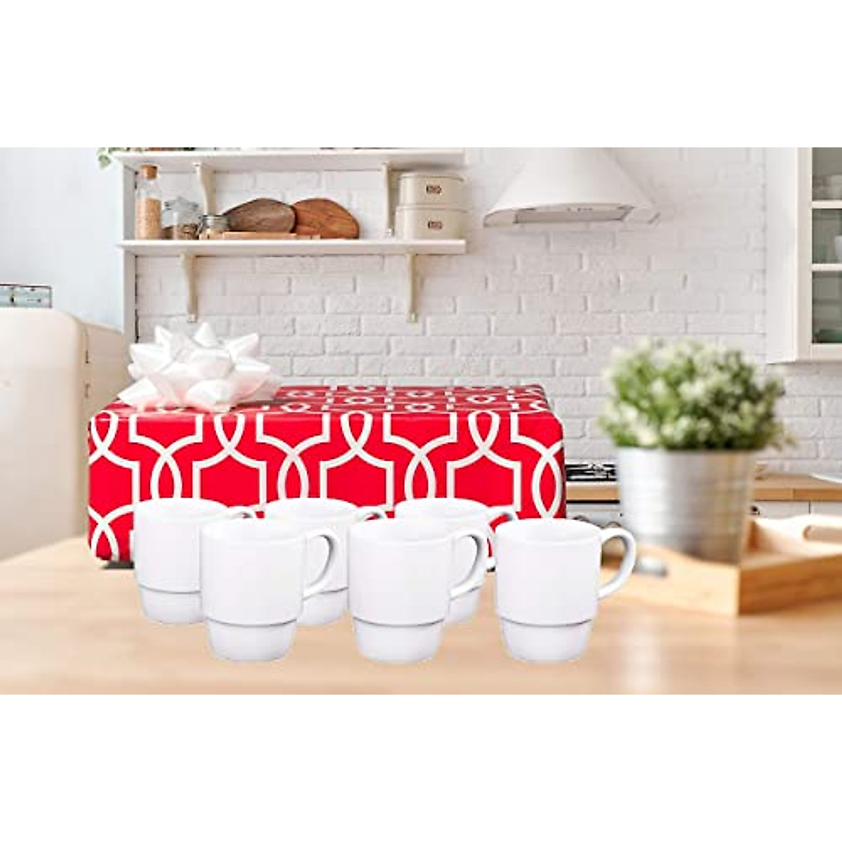 Bruntmor 18 Oz Plain Stacking Coffee Mug Set of 6, Cute 18 Ounce Porcelain Mugcup Set In White, Best Coffee Mug For Your Christmas, Birthday Gift, or DIY Decoration