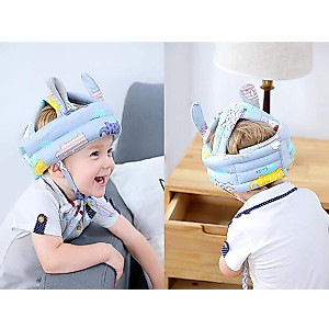 Ewanda store Infant Baby Head Helmet Safety Helmet Head Cushion Bumper Bonnet Protection Hat for Toddler Kids Children Walking Running Crawling(Grey Blue Elephant)