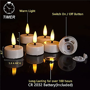 Actpe LED Tea Light Candles with Timer Flickering Flame, 12pcs Battery Operated Realistic Bright Unscented Tea Light Fake Candles for Romantic Wedding Home Xmas Decor Birthday Halloweens, Warm White