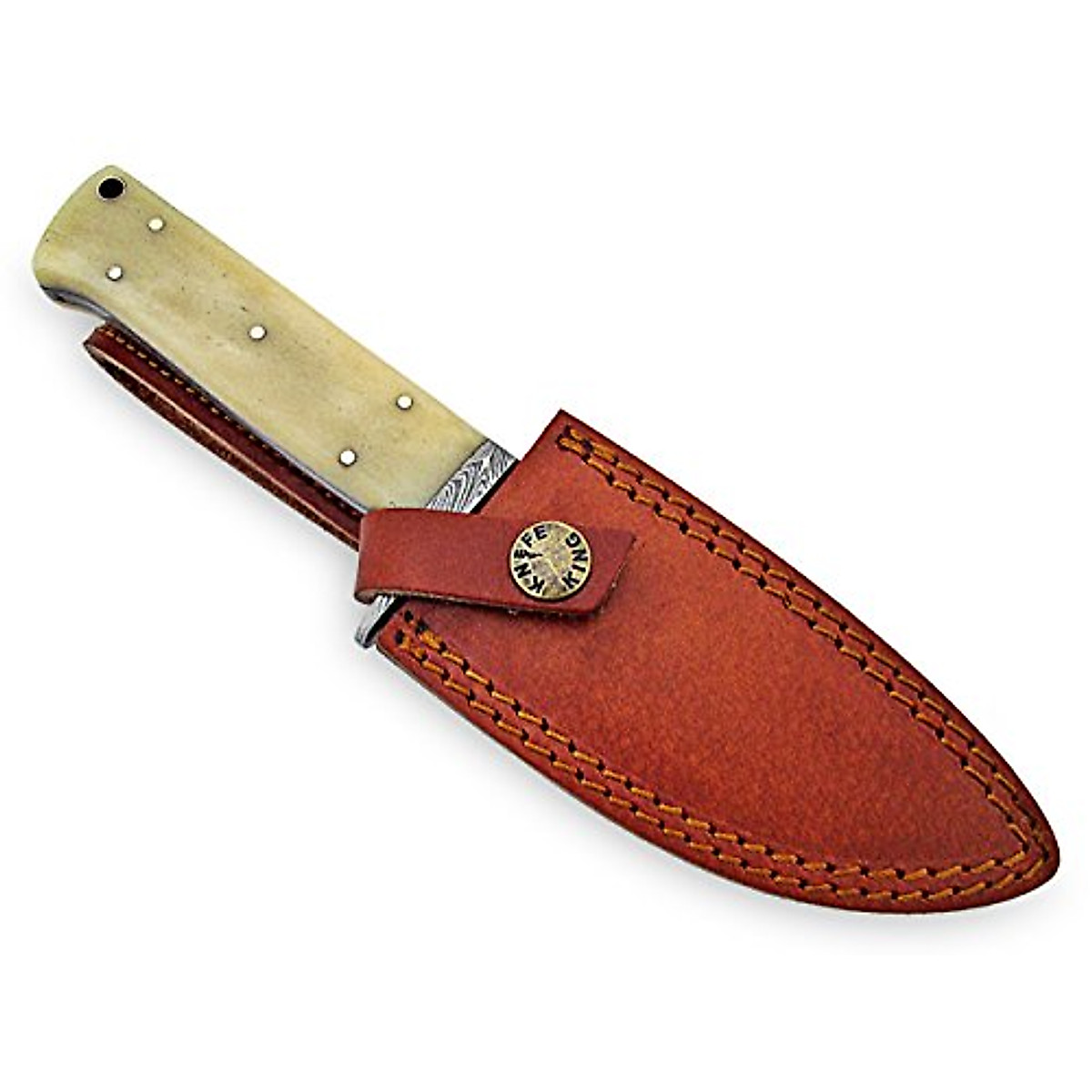 Knife King Handmade Damascus Hunting Knife-Natural Bone Handle-9" Fixed Blade Knife with Leather Sheath-Master Quality EDC Survival Knife-Camping Knife Ideal Gift for Men and Women