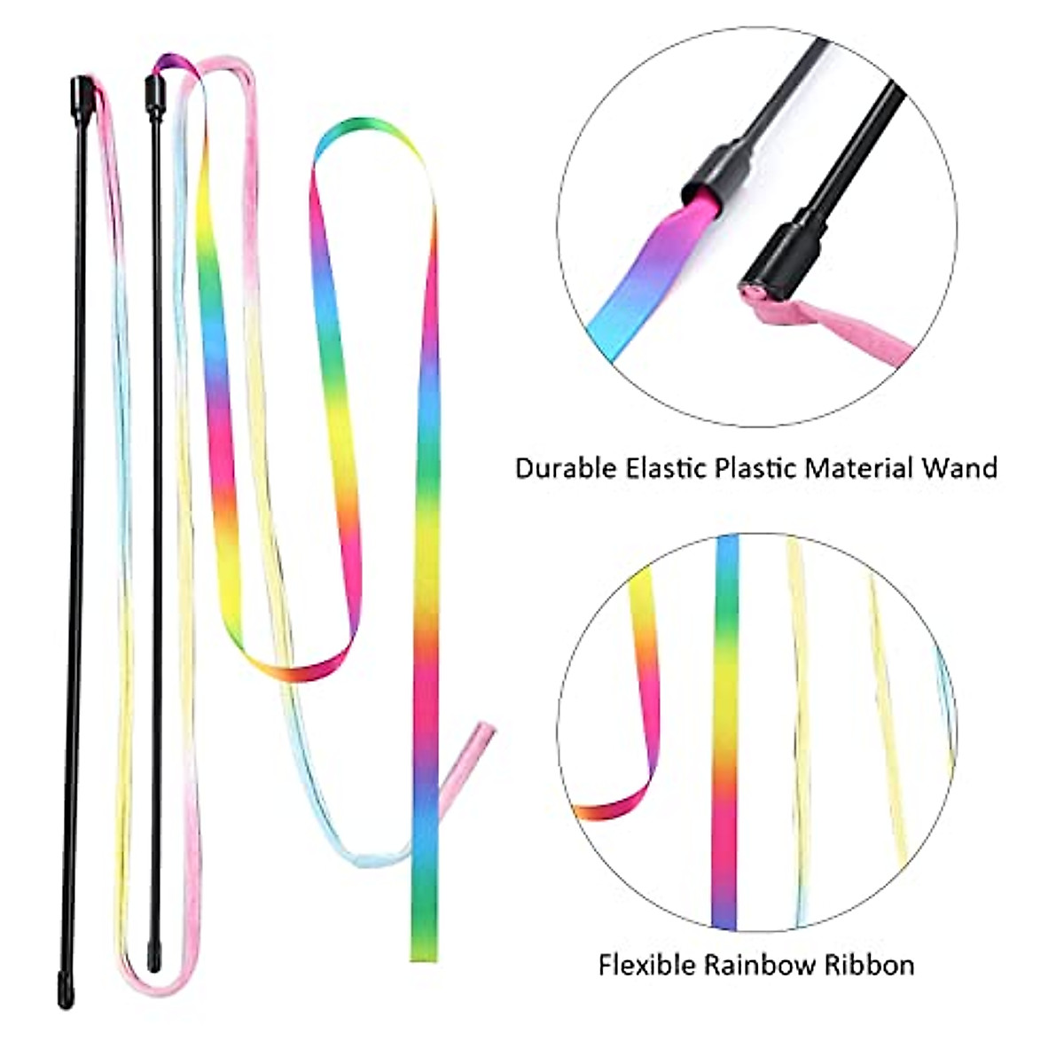 2 Pieces Interactive Cat Rainbow Wand Toys, Kitten Ribbon Toys, Colorful Cat String Teaser Wand - Pet Ribbon Dance Charmer for Cats Kittens Indoor Training Exerciser, Cats Toys for Strengthen Relation