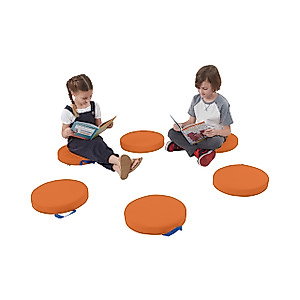 ECR4Kids SoftZone Floor Cushions with Handles, 2" Deluxe Foam, Round, Orange, (6-Pack)