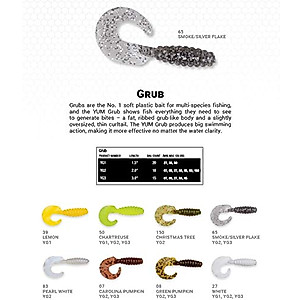 Yum Lures Grub Multi-Species Curly-Tail Swim-Bait Fishing Lure, White, 2" (18 Pack)