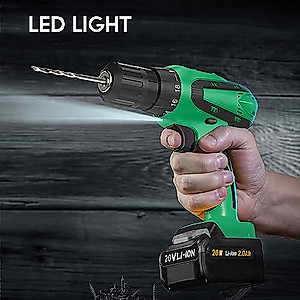 ENZOO 20V Cordless Drill, Electric Power Drill Set with Battery and Charger+23 pc. Impact Driver/Drill Bits, 3/8" Keyless Chuck, 2 Variable Speed, 248 In-lb Torque, 18+1 Position