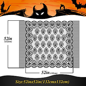 OWENIE Halloween Tablecloth, Skull Lace Fabric Tablecloths with Tassel, Black Pumpkin Table Cloths Table Cover for Rectangle Tables for Parties Gothic Halloween Home Decorations, 52x52 Inch