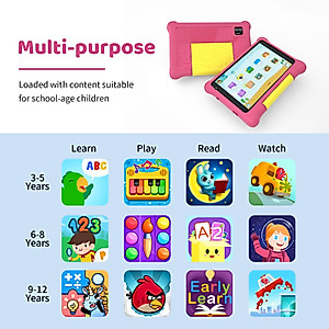 ROWT Kids Tablet 7-Inch Tablet for Kids Android 12 with Case, WiFi, Bluetooth, Parental Control Mode, Dual Camera, Eye Protection, Learning Tablet (Pink)