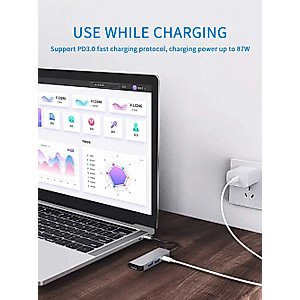 USB C to HDMI Multiport Adapter，USB-C Multi-Port Hub with 4K HDMI Output, 1 USB 3.0, 1 USB 2.0, Type C Power Delivery Port，Compatible with MacBook Ipad HP Dell XPS and More Type C Device