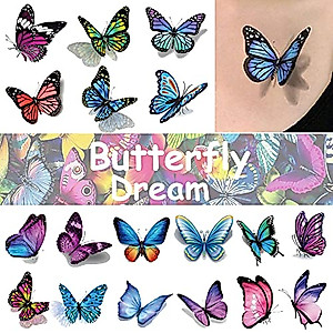 Ooopsi Butterfly Tattoos for Kids Womens - 110 Pcs 3D Tattoos, Colorful Body Art Temporary Tattoos, Butterfly Party Favors
