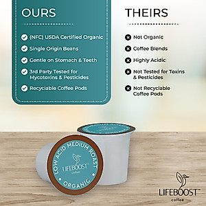 Lifeboost Medium Roast Low Acid Coffee K Cups - Single Origin Mold Free Non-GMO Organic Coffee Pods - Compatible with Keurig & Keurig 2 Machines - 10 Count