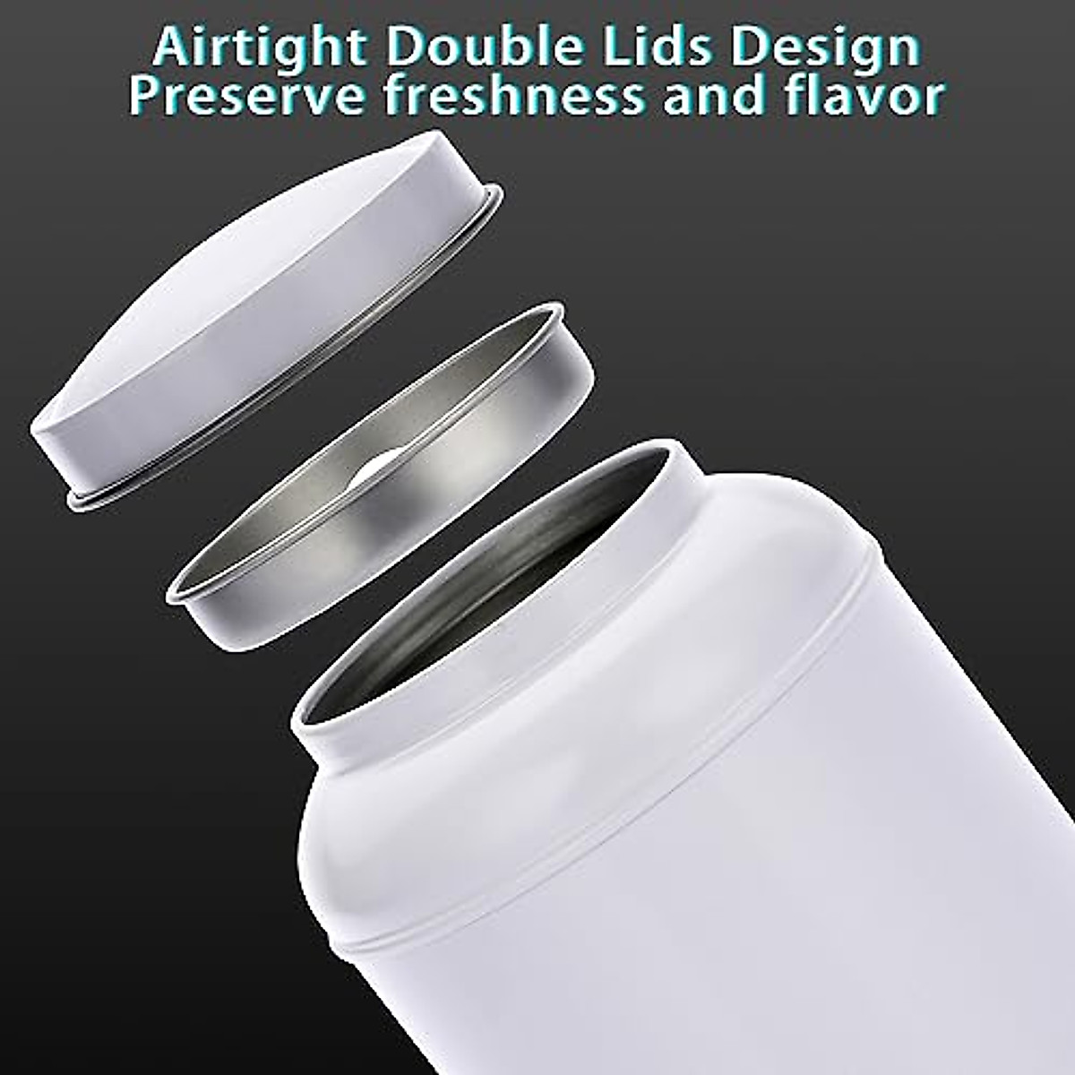 JUXYES Pack of 6 Tea Tins Canister with Airtight Double Lids, 18oz Loose Leaf Tea storage Airtight Kitchen Canisters, Round Tins Can Box for Storage Loose Tea Coffee Herbs and Spices, White