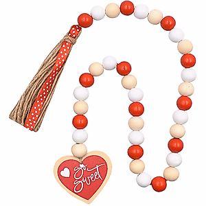Abaodam Wood wooden Heart-shaped beaded pendant beaded rope wood wall decor flower garland sweet decorate heart decor accessories beads wreath wooden beads tassel decorations Beadwork